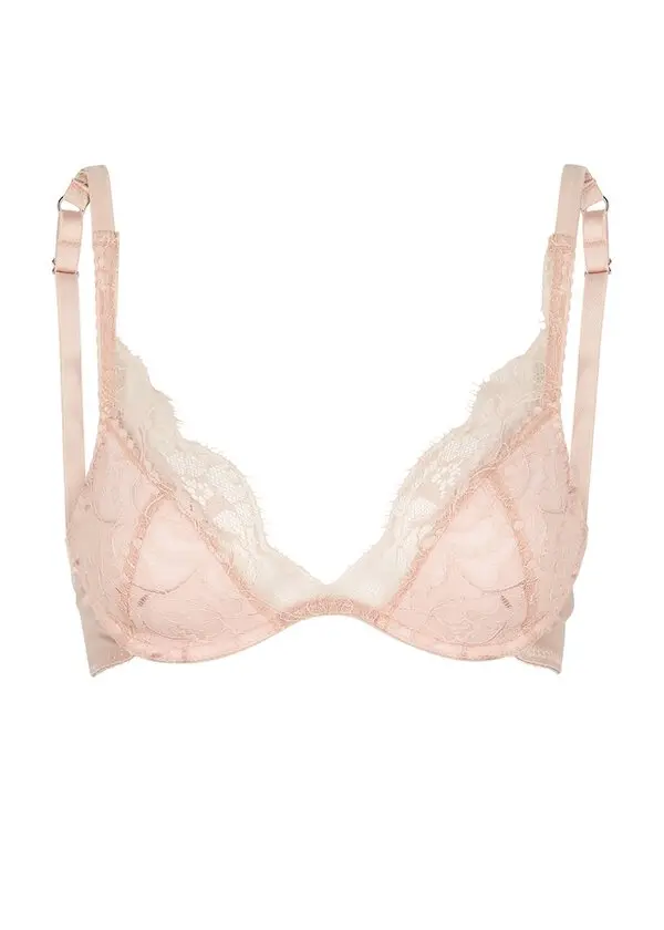 FLEUR OF ENGLAND Signature Silk-blend Plunge Bra - Nude