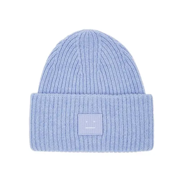 Acne Studios Pansy Blue Ribbed Logo Wool Beanie