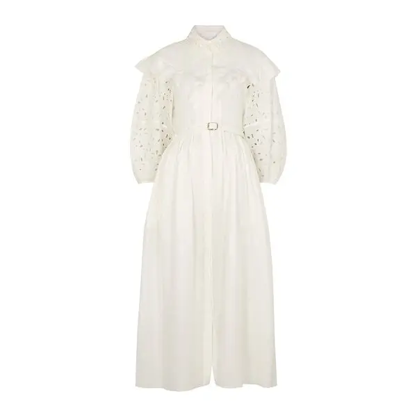 Chlo Broderie Anglaise Linen Midi Dress In White - 56% Off | Editorialist