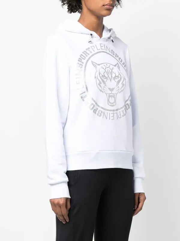 PLEIN SPORT Logo-print Tiger Hoodie - White