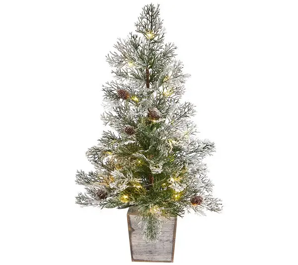 NEARLY NATURAL 2' Frosted Pre-lit Christmas Tr E In Planter - One-color