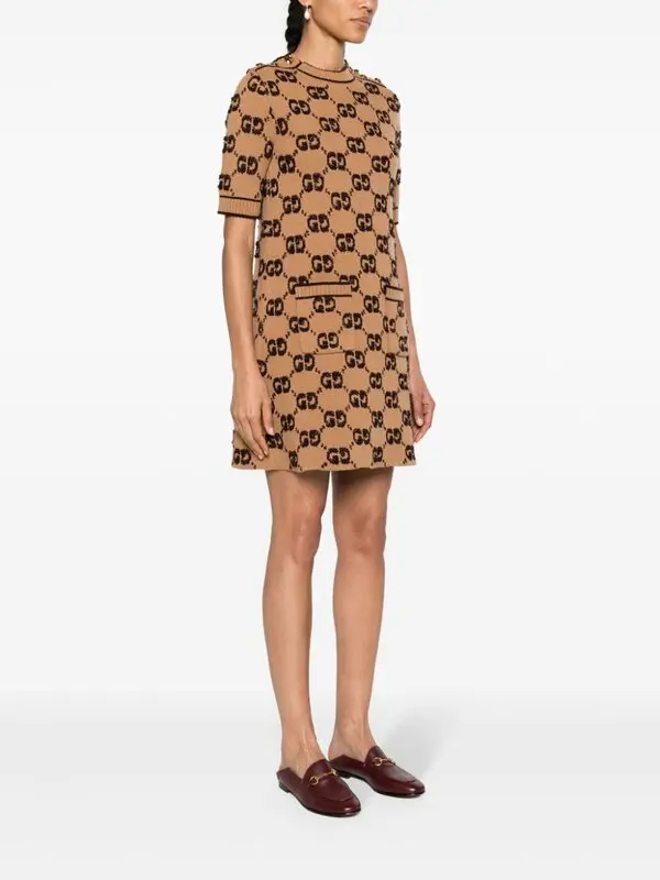 Gucci Gg Jacquard Wool Dress - Brown | Editorialist