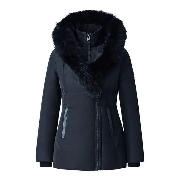 Mackage Adali-bx Down Coat With Blue Fox Fur Collar - Black