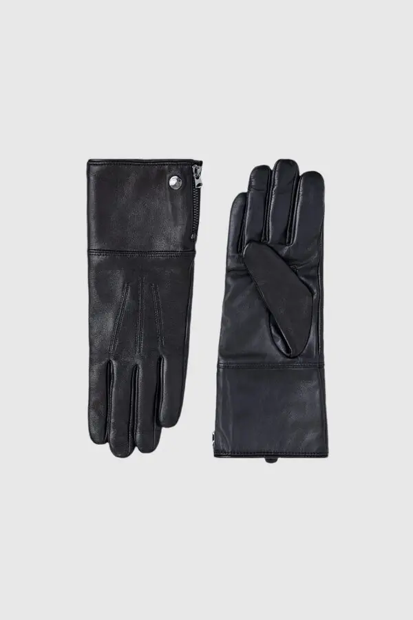 Mackage Leather Driving Gloves With Shearling Cuff - Black