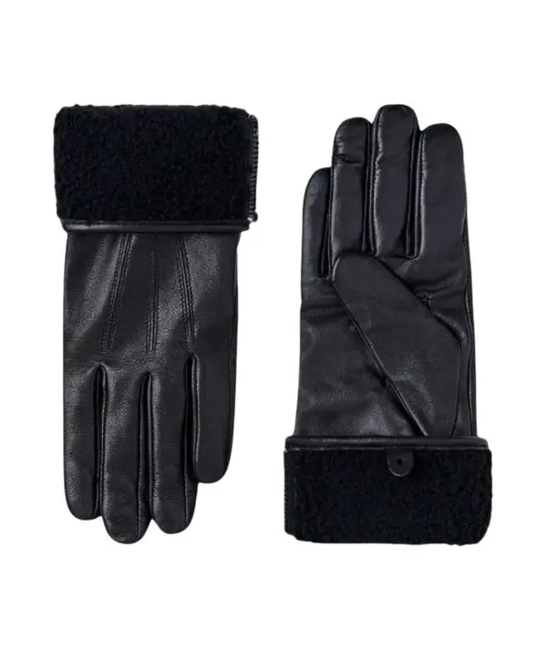 Mackage Leather Driving Gloves With Shearling Cuff - Black