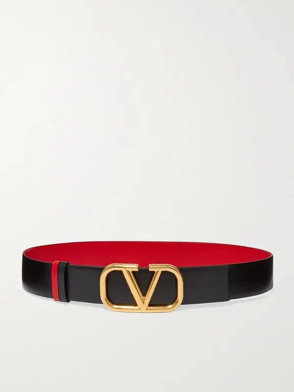 Valentino Garavani Vlogo Reversible Leather Belt - Black