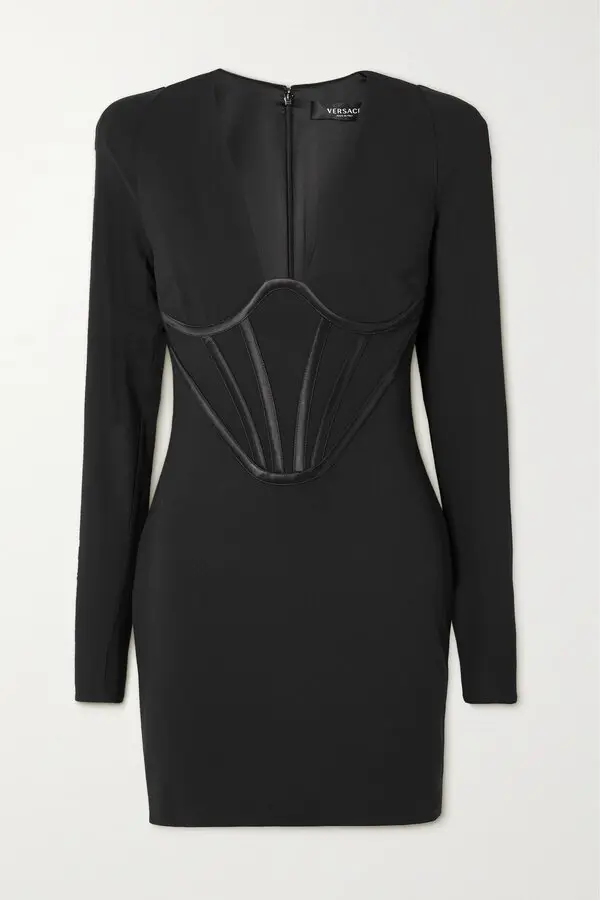 Versace Silk Satin-trimmed Crepe Mini Dress