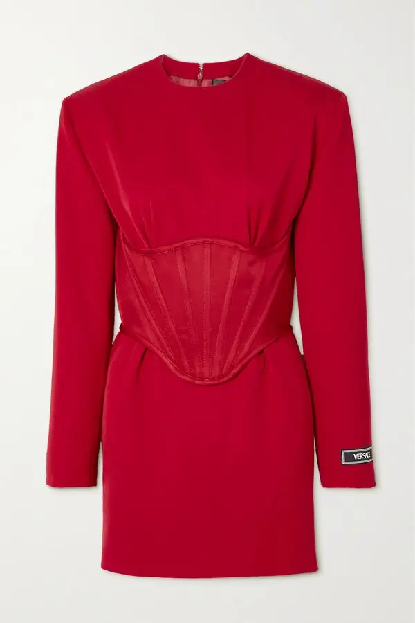 Versace Silk Satin-trimmed Crepe Mini Dress