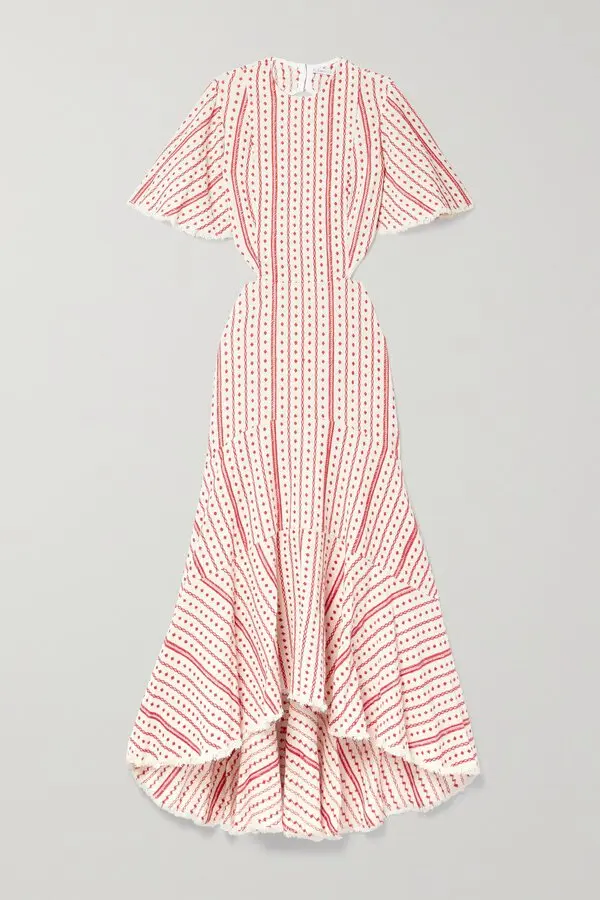 Rue Mariscal Open Back Embroidered Crocheted Maxi Dress - Ecru