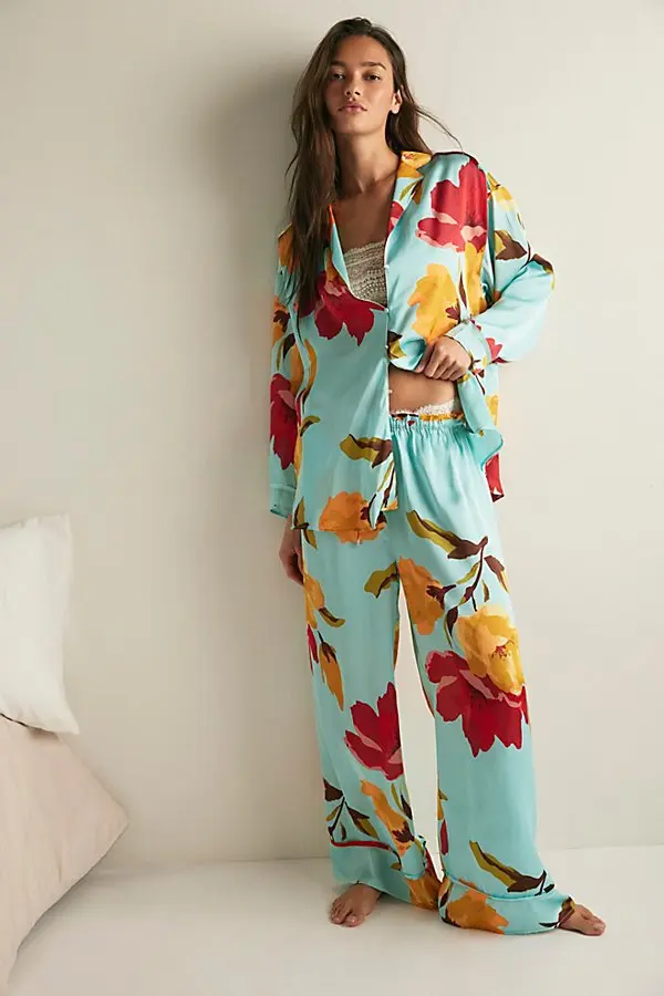 Free People Dreamy Days Pajama Set - Bloomrush Floral - Blue