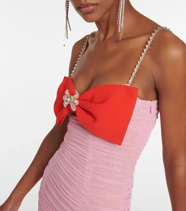 open lace back dress Pink Bow Crochet Crystal Trim Dress