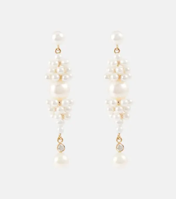 Sophie Bille Brahe Rêve De Diamant 14kt Gold Earrings With Diamonds And Pearls - White