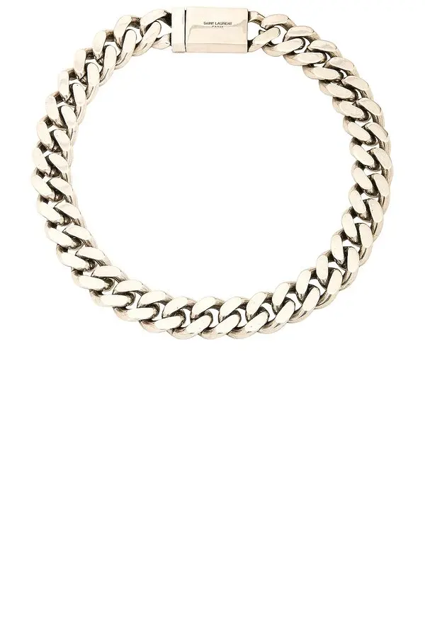 Saint Laurent Thick Curb Chain Necklace - Argent Oxyde