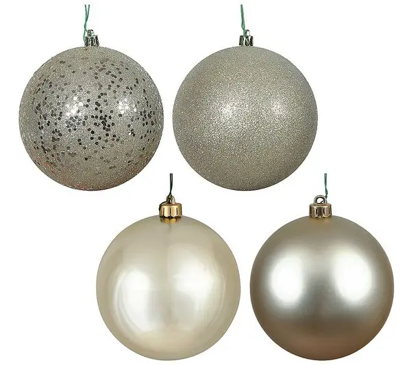 VICKERMAN 2.4' Champagne 4-finish Ball Ornament, 24 Per Box - One-color
