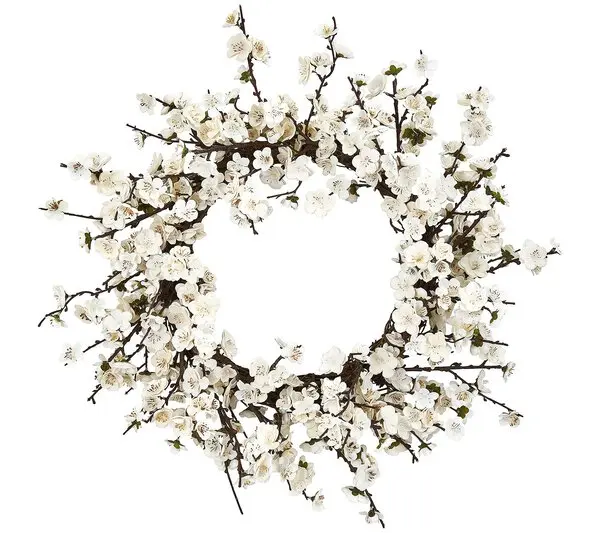 NEARLY NATURAL 24' Plum Blossom Wreath By - One-color