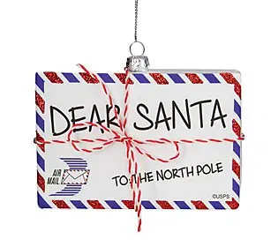 NORTHLIGHT 3.5' Envelope 'usps Dear Santa' Glas Ornament - One-color