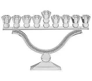 COPA JUDAICA Crystal Menorah With Silver Crushe D Stones