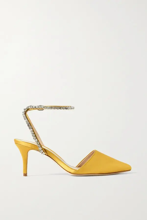 PORTE & PAIRE Crystal-embellished Satin Pumps - Yellow