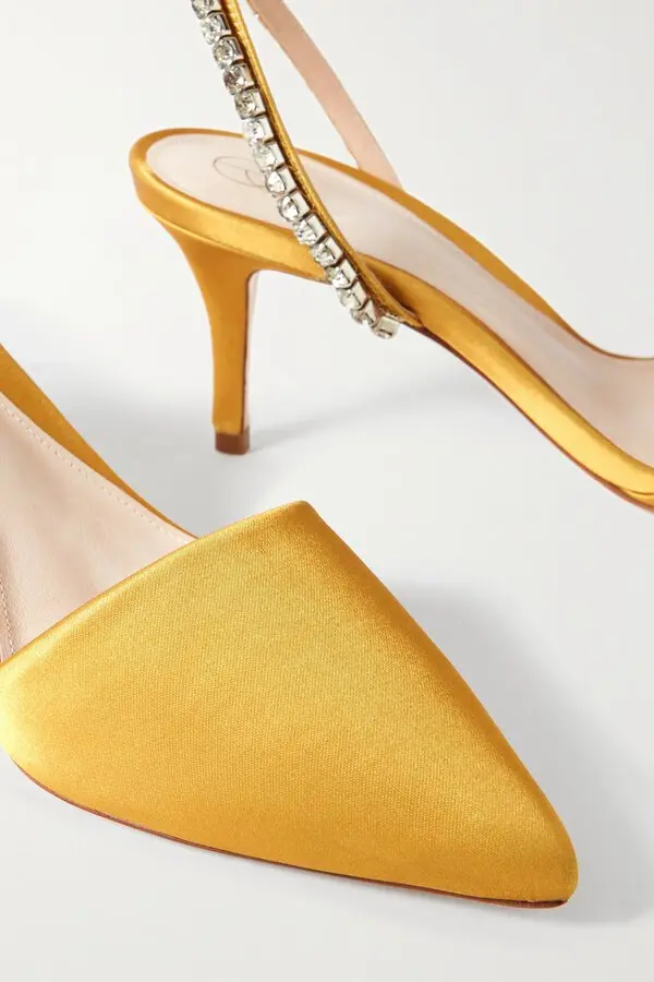 PORTE & PAIRE Crystal-embellished Satin Pumps - Yellow