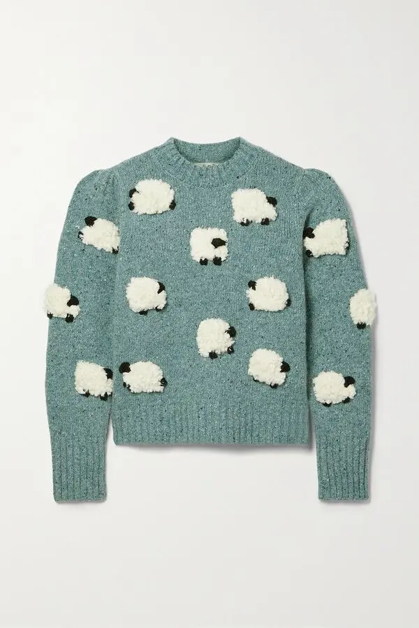 Sea Samira Cropped Appliquéd Merino Wool-blend Sweater