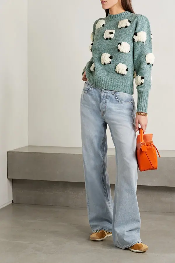 Sea Samira Cropped Appliquéd Merino Wool-blend Sweater