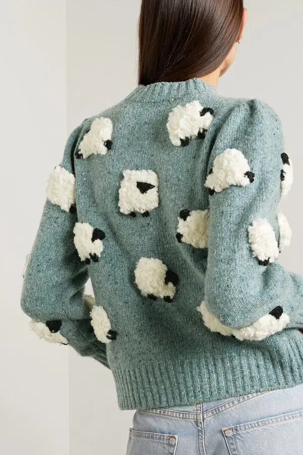 Sea Samira Cropped Appliquéd Merino Wool-blend Sweater