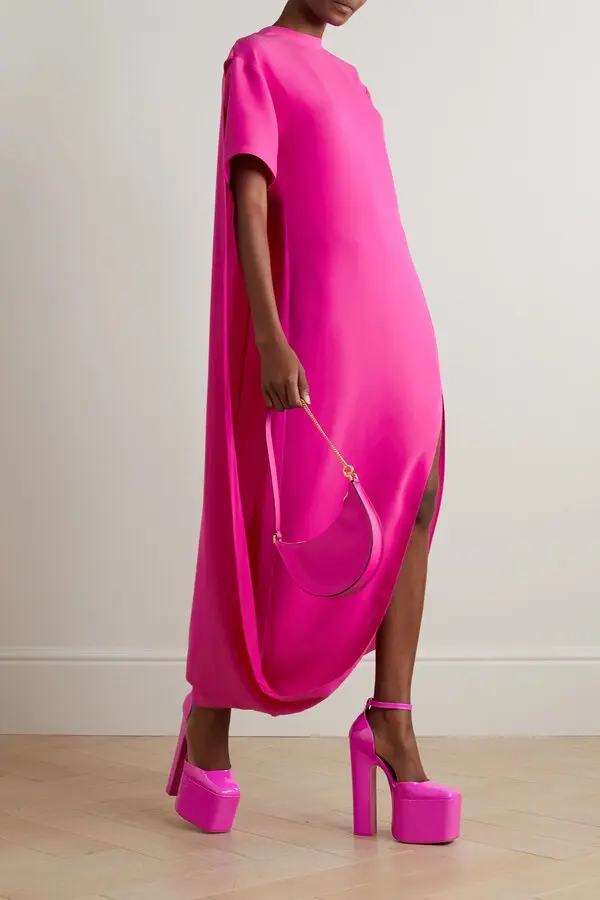 alexander mcqueen cape-back silk-cady mini dress Valentino Garavani Cape-Effect Silk-Cady Maxi Dress In Pink - 40% Off