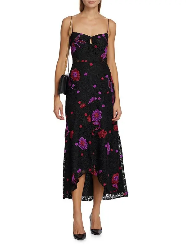 Monique Lhuillier High-low Floral-lace Midi-dress