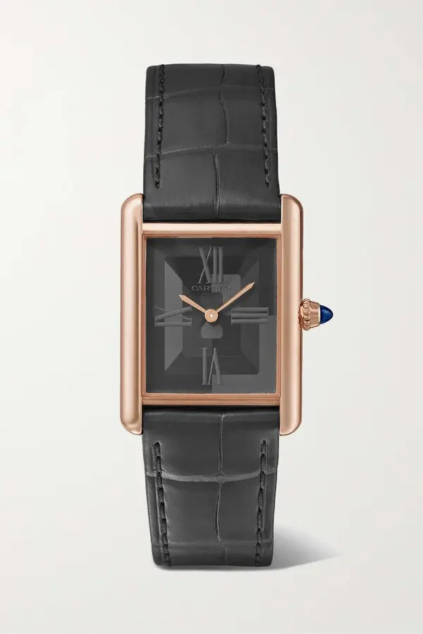 Cartier Black Tank Louis Automatic 25.5mm 18-karat Rose Gold And Alligator Watch