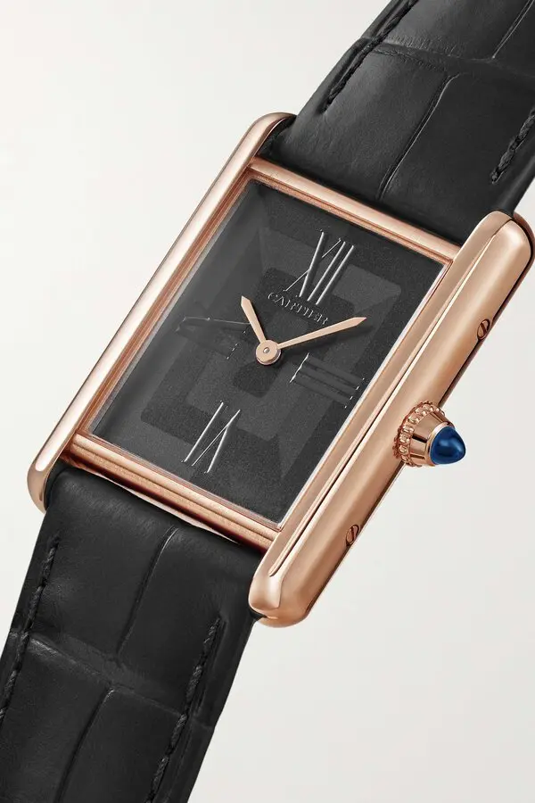 Cartier Black Tank Louis Automatic 25.5mm 18-karat Rose Gold And Alligator Watch