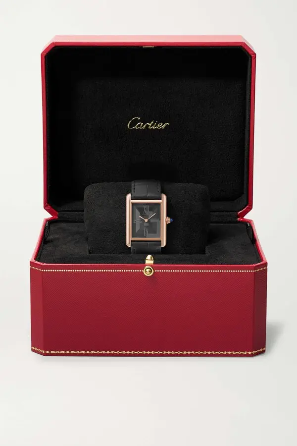 Cartier Black Tank Louis Automatic 25.5mm 18-karat Rose Gold And Alligator Watch