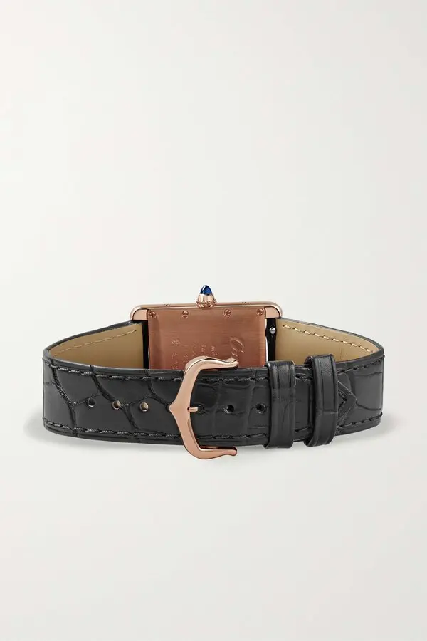 Cartier Black Tank Louis Automatic 25.5mm 18-karat Rose Gold And Alligator Watch