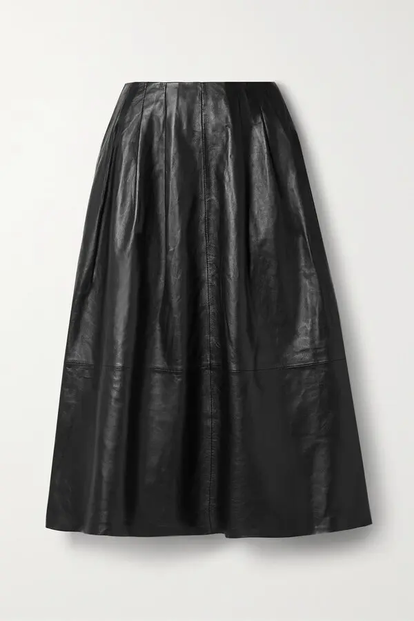 CEFINN The Saffron Pleated Textured-leather Midi Skirt