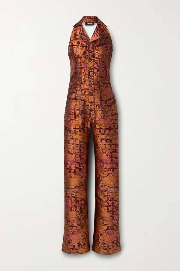 Ahluwalia Silk And Wool-blend Halterneck Jumpsuit - Pink