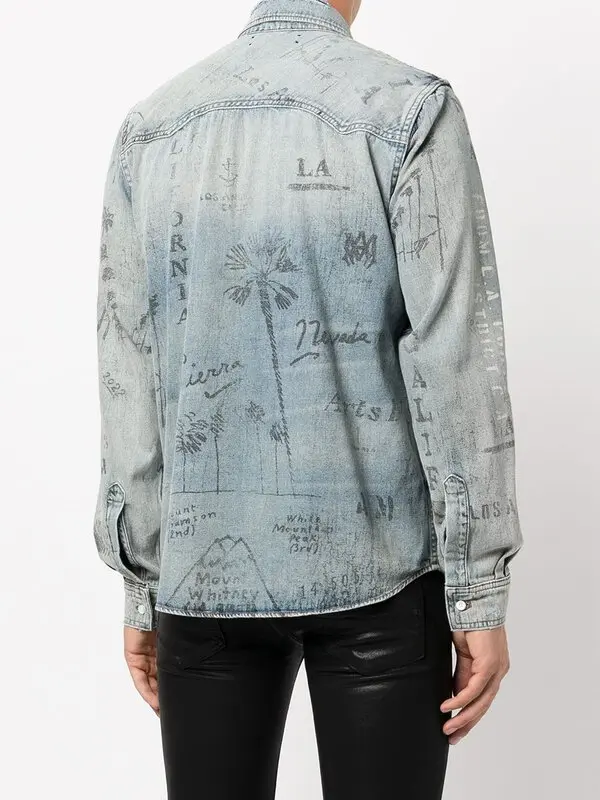 Amiri Distressed Logo Print Denim Shirt
