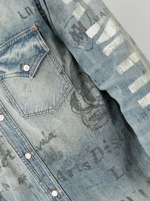 Amiri Distressed Logo Print Denim Shirt