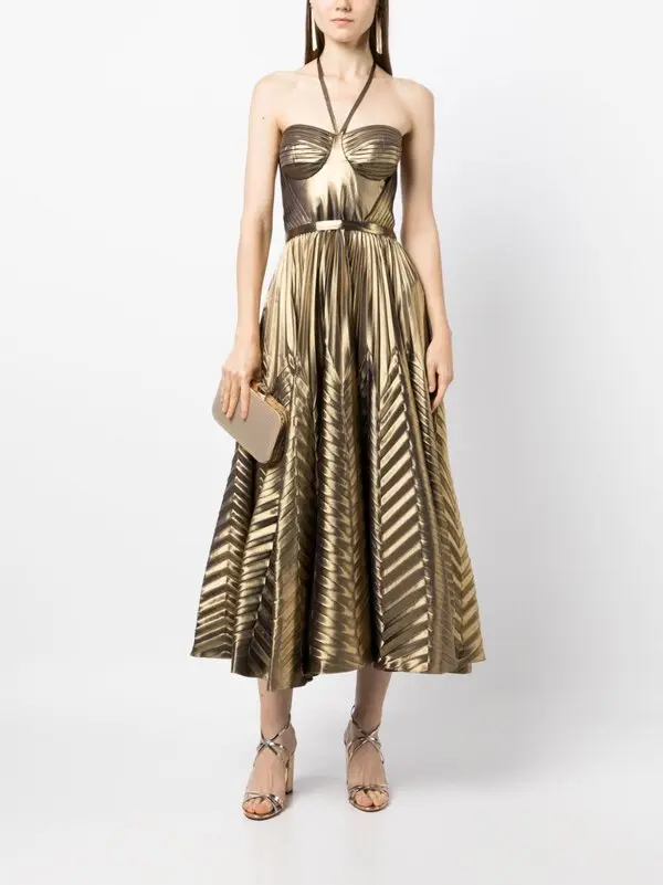 strapless open back dress Metallic Lame Pleated Gown main image 0