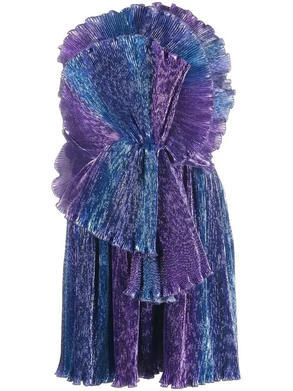 Alberta Ferretti Ruffle-detail Pleated Lamé Minidress - Blue