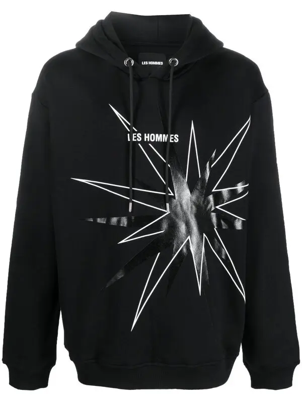 LES HOMMES Logo Star-print Drawstring Hoodie