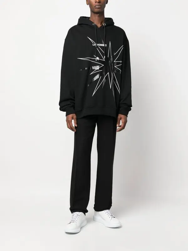 LES HOMMES Logo Star-print Drawstring Hoodie