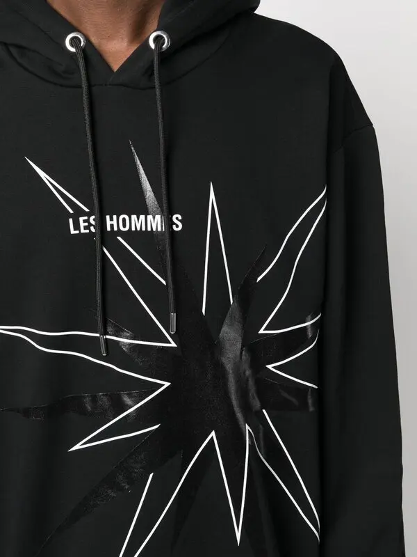 LES HOMMES Logo Star-print Drawstring Hoodie