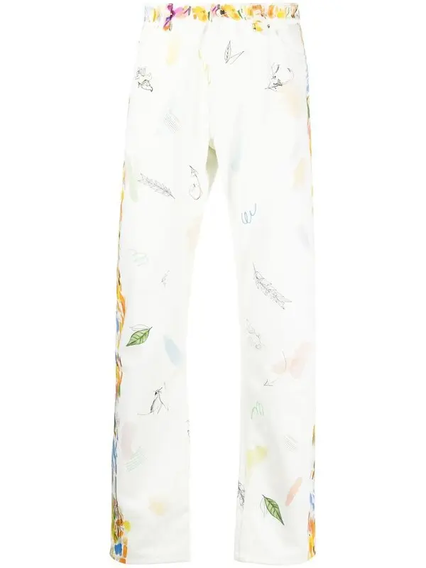 Casablanca Graphic-print Straight-leg Jeans - White