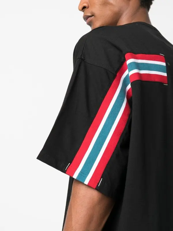 INCOTEX RED X FACETASM Stripe-detail Short-sleeved T-shirt - Black