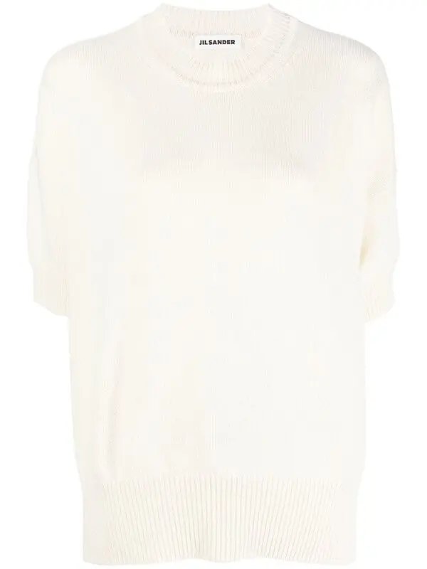 JIL SANDER Cream White Cashmere Short Sleeve Top - Neutrals