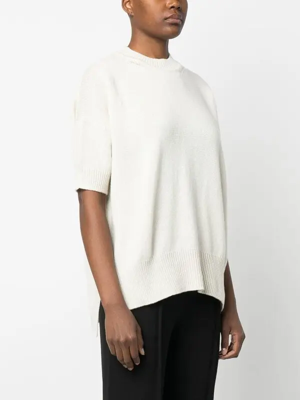 JIL SANDER Cream White Cashmere Short Sleeve Top - Neutrals