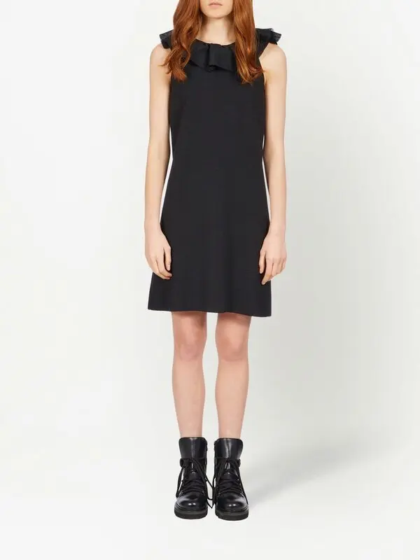 FERRAGAMO Sleeveless Ruffled Neck Wool Blend Dress
