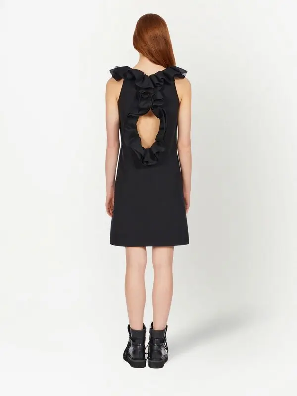 FERRAGAMO Sleeveless Ruffled Neck Wool Blend Dress
