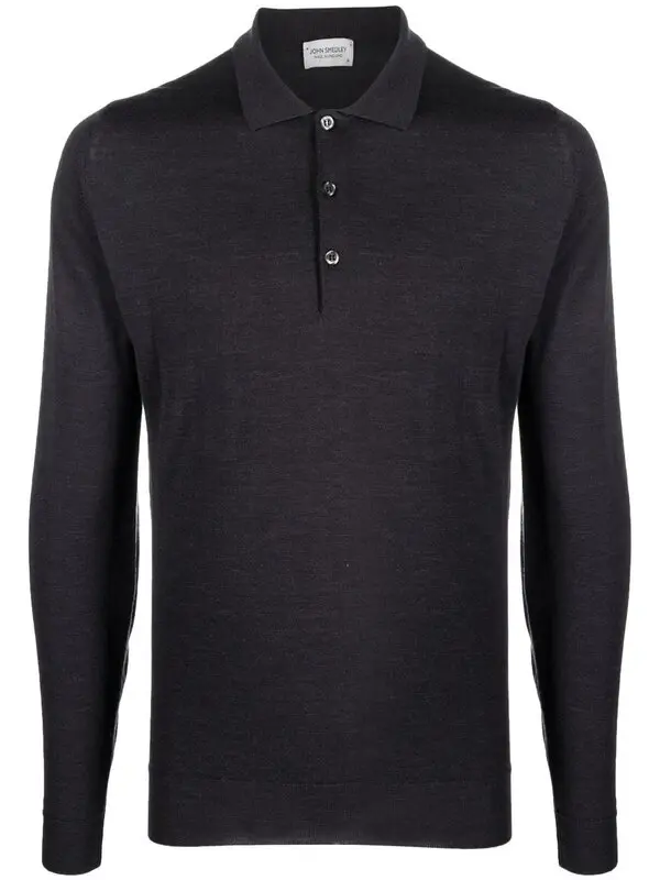 John Smedley Button-front Long-sleeved Polo Shirt - Grey