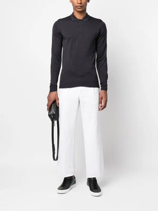 John Smedley Button-front Long-sleeved Polo Shirt - Grey
