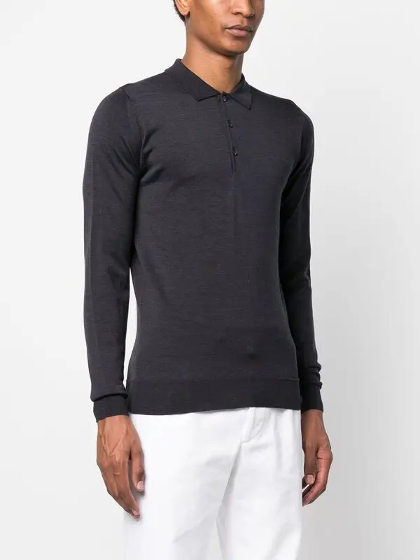 John Smedley Button-front Long-sleeved Polo Shirt - Grey